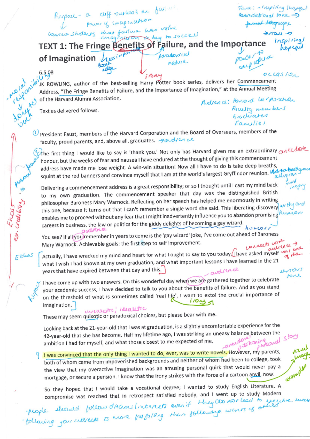 Annotations of JK Rowling Speech - Studocu