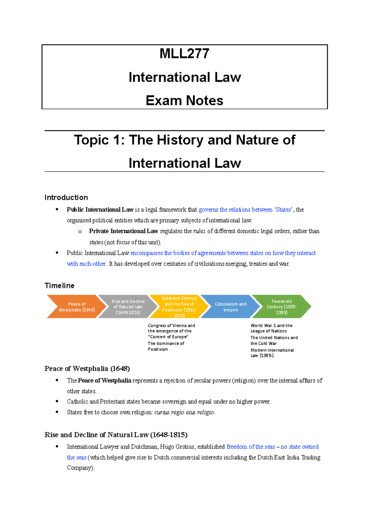 MLL277 - HD (80) Exam Notes - MLL International Law Exam Notes Topic 1 ...