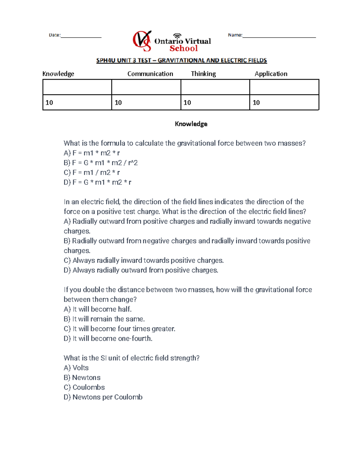 1690318350-SPH4U Unit 3 Test - Gravitational & Electric Fields - Ruth ...