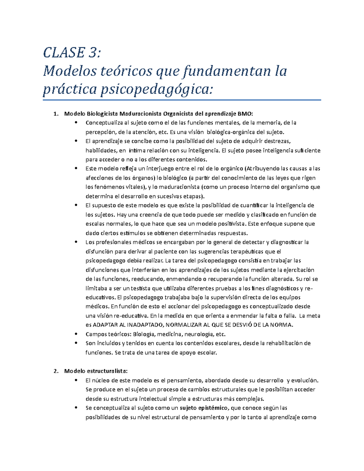 Clase 3 - CLASE 3: Modelos teóricos que fundamentan la práctica ...