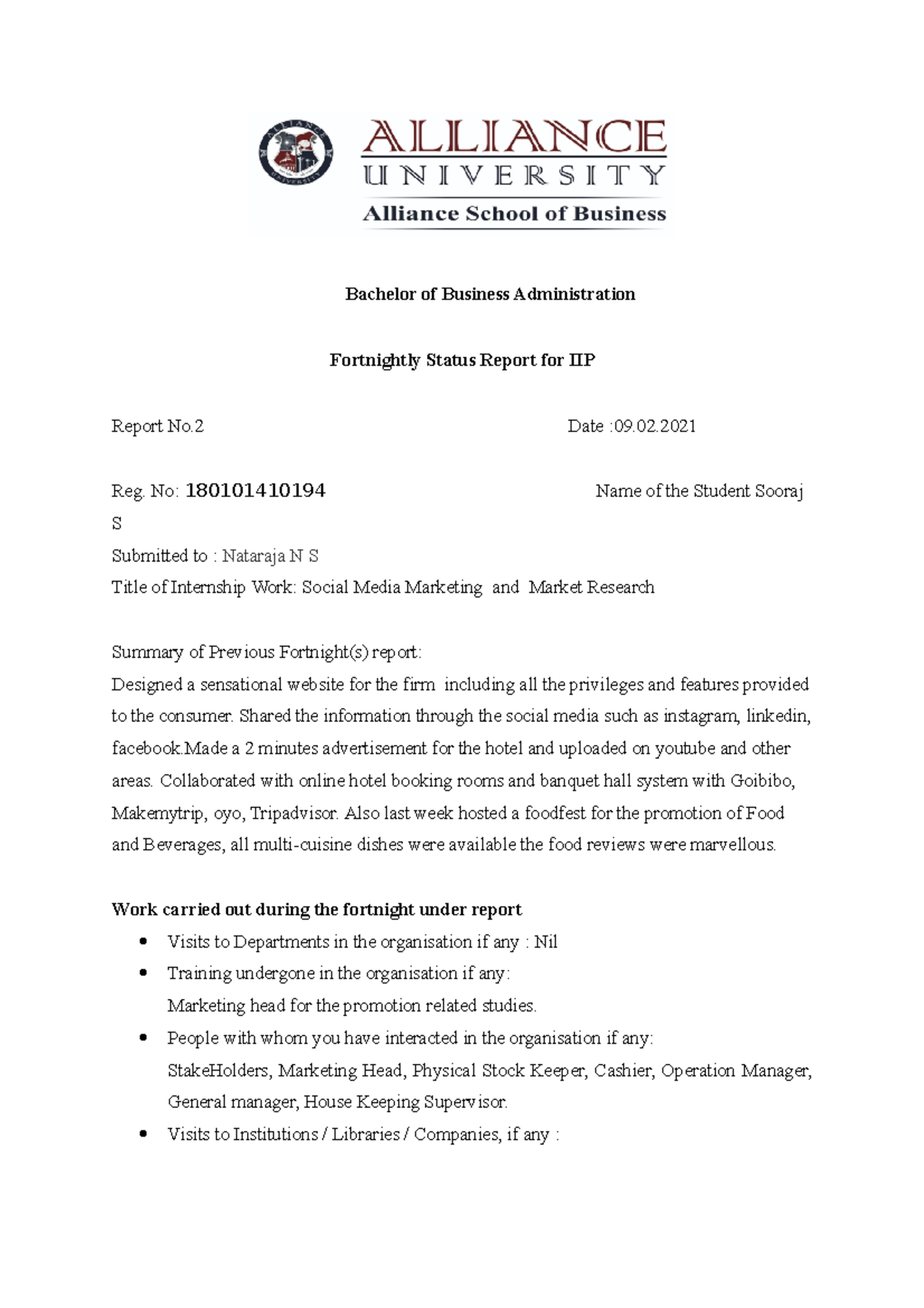 Fortnightly Report 2 - Specially for research purpose - Bachelor of ...