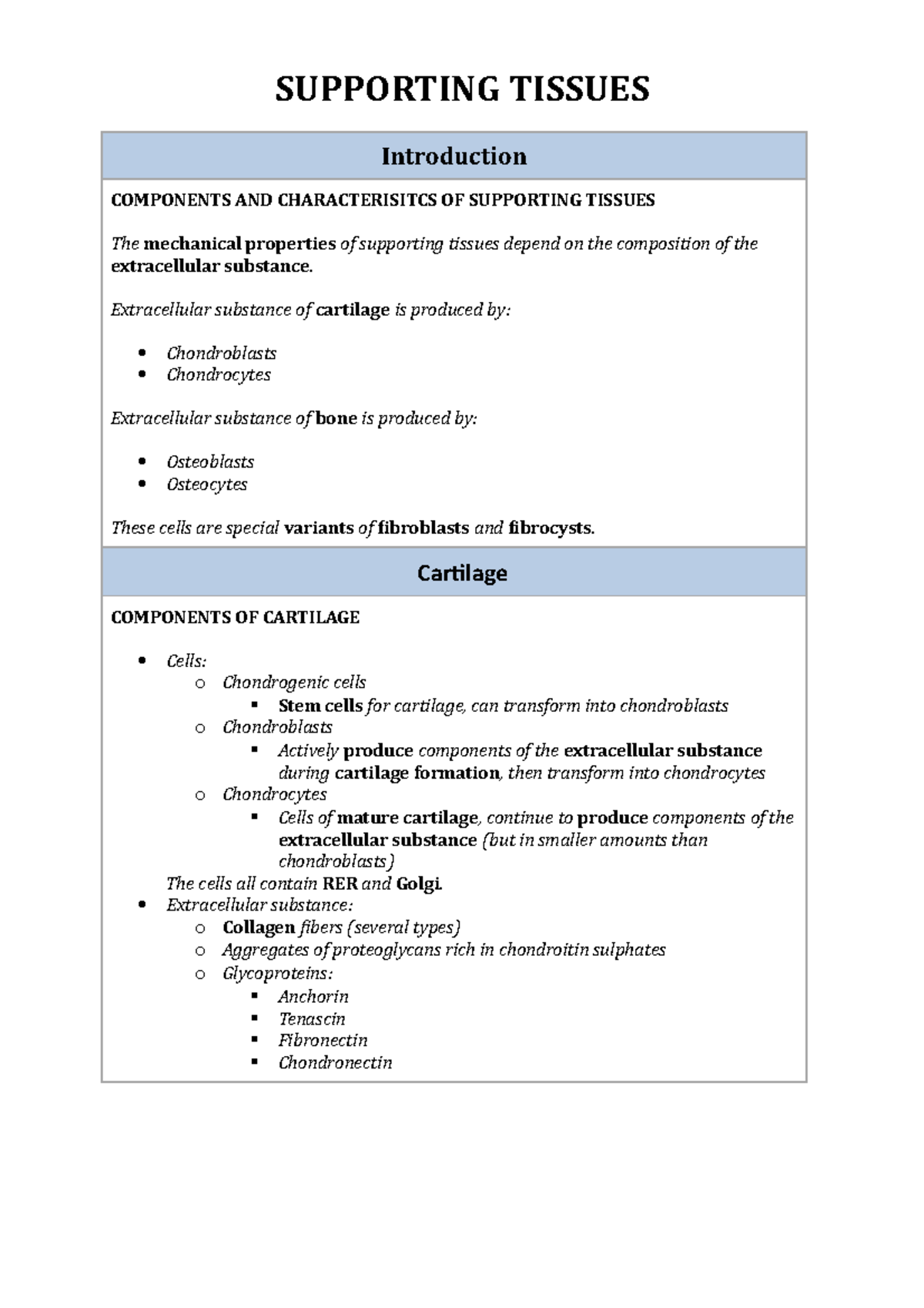 Supporting tissues (alternate notes) - SUPPORTING TISSUES Introduction ...