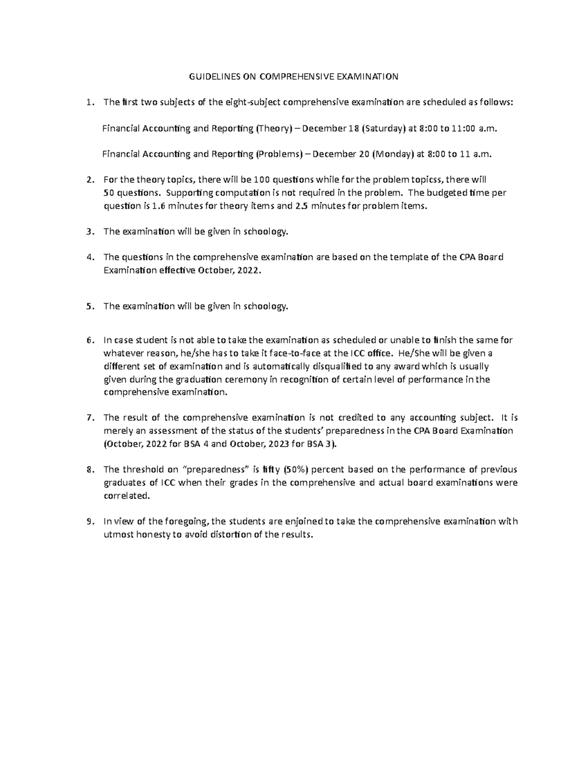 Compre hensive -EXAM- Guidelines For the year 2020-2021 CPA board exam ...