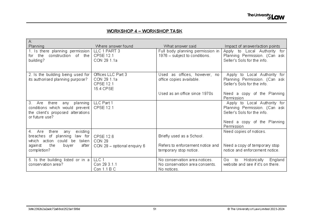 Workshop 4 - Task Enquiries and searches - WORKSHOP 4 – WORKSHOP TASK A: Planning Where answer ...