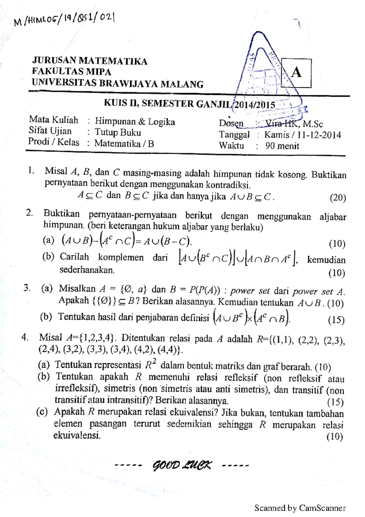 Exam 18 December, questions - M J U R U S A N M A T E M A T IK A F A K ...
