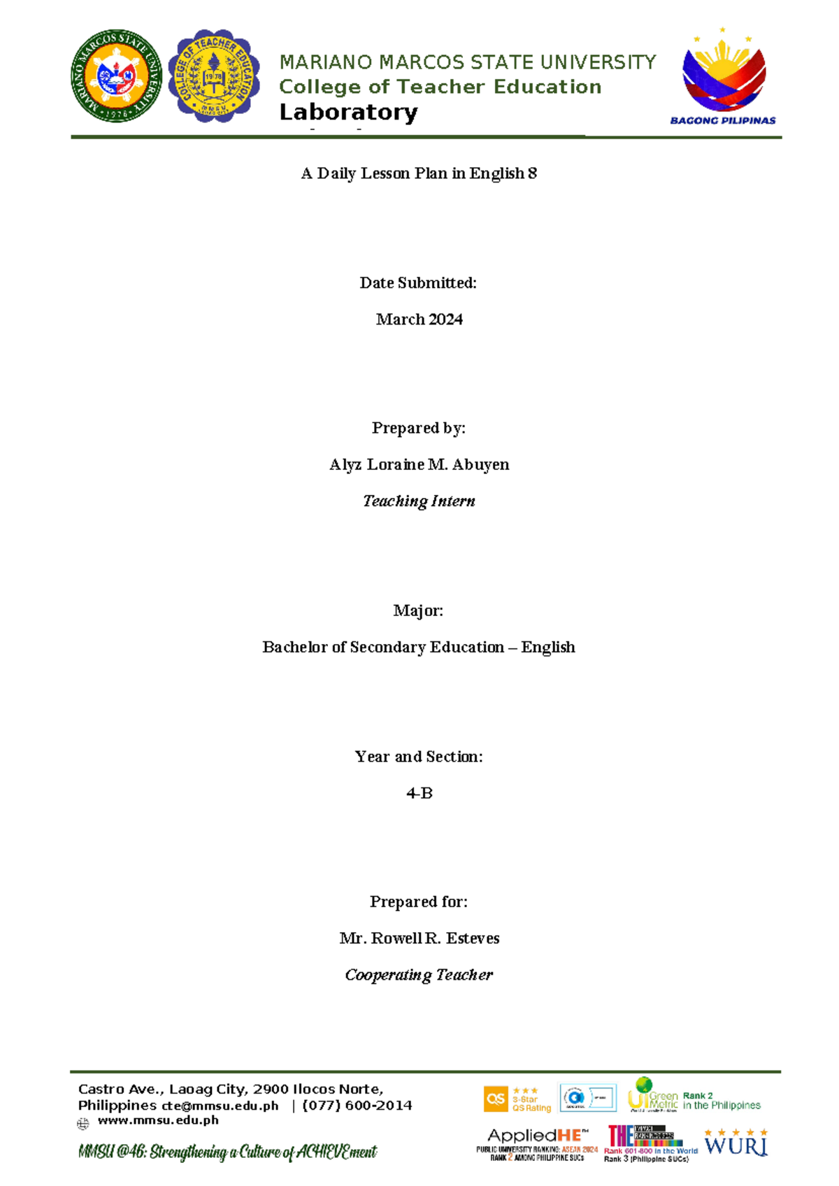 Final Lesson Plan for FS Demo - College of Teacher Education Laboratory ...