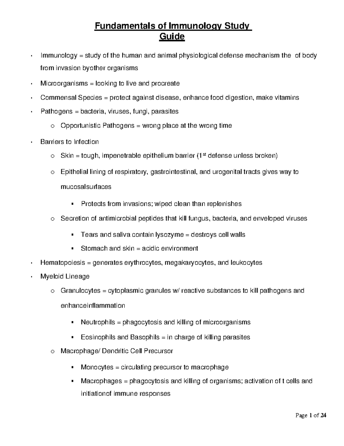Hannah Fundamentals of Immunology Study Guide - Fundamentals of Immunology Study Guide ...