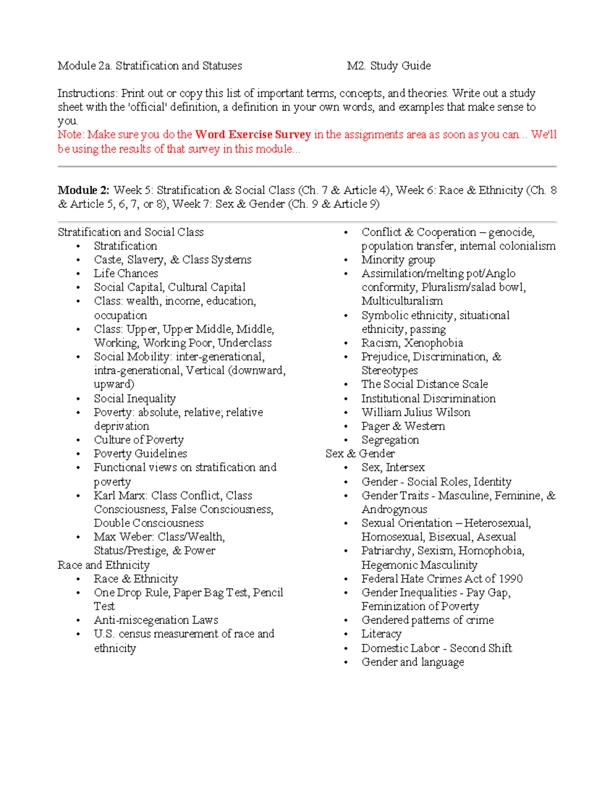 M2 Study Guide - Essay for Prof. Raskoff - Module 2a. Stratification ...