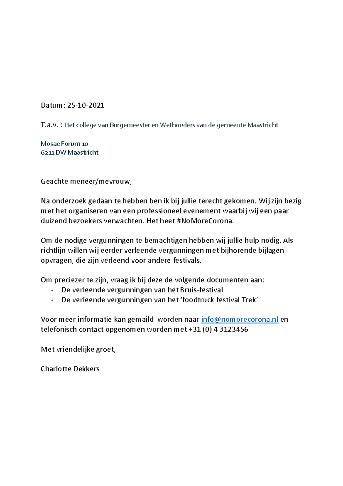 Brief 1 Wob verzoek - Datum: 25- 10 - T.a. : Het college van ...