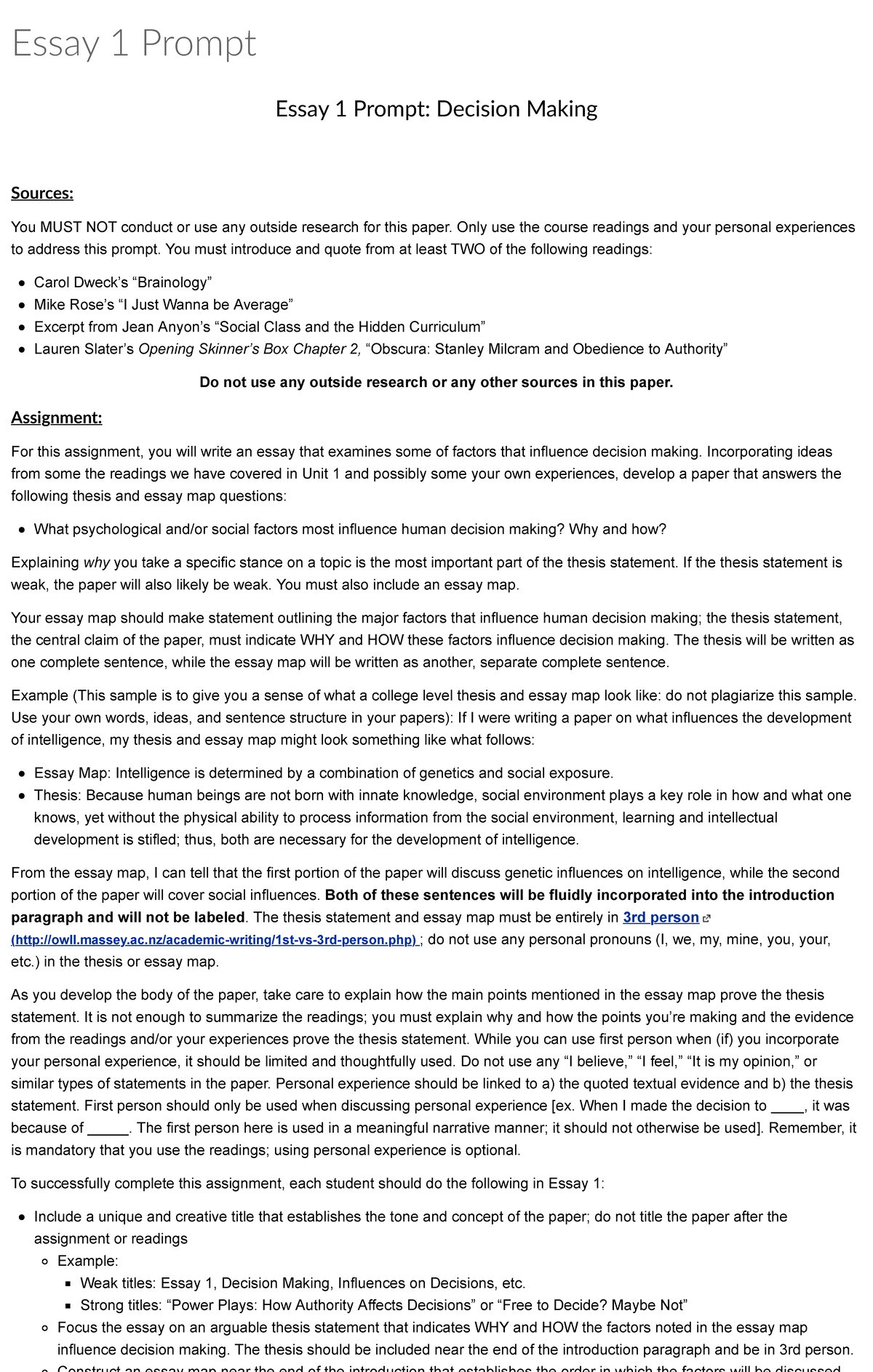 Essay 1 Prompt Essay 1 Prompt Essay 1 Prompt Decision Making Sources