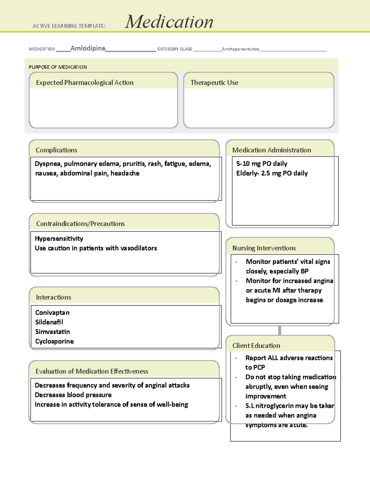 Amlodipine Med Temp - Med temp - MEDICATION Amlodipine ...