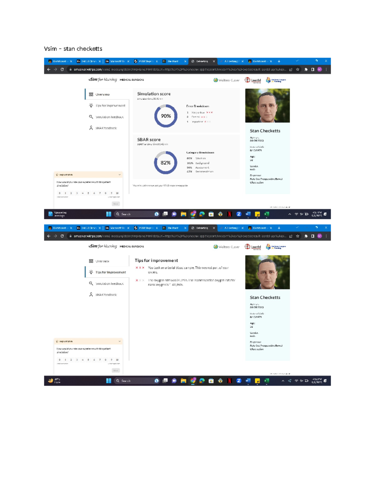 Vsim - stan checketts - nurs 115 - Vsim – stan checketts SBAR - Studocu