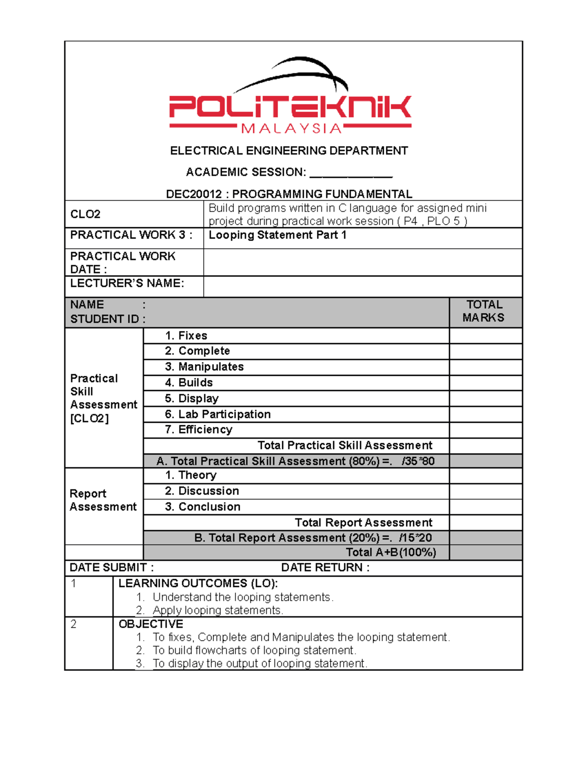 FUNDAMENTAL PROGRAMMING - ELECTRICAL ENGINEERING DEPARTMENT ACADEMIC ...