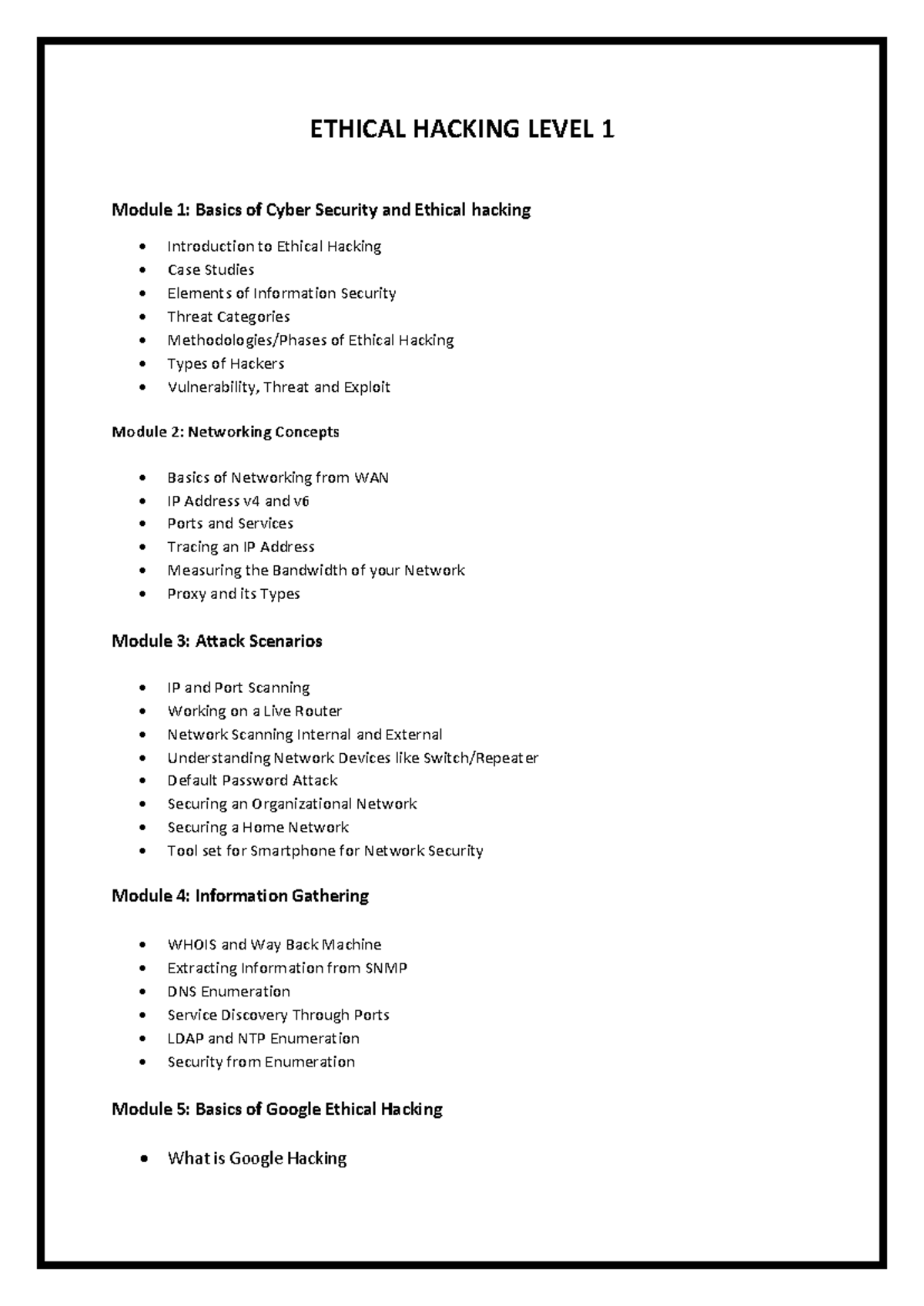 Ethical Hacking Level 1 - ETHICAL HACKING LEVEL 1 Module 1: Basics of ...