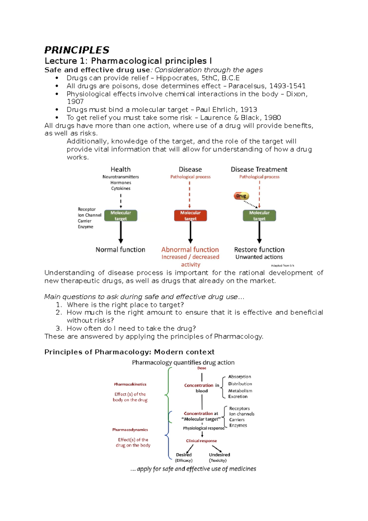 Principles - Lecture notes 1-2 - PRINCIPLES Lecture 1: Pharmacological ...