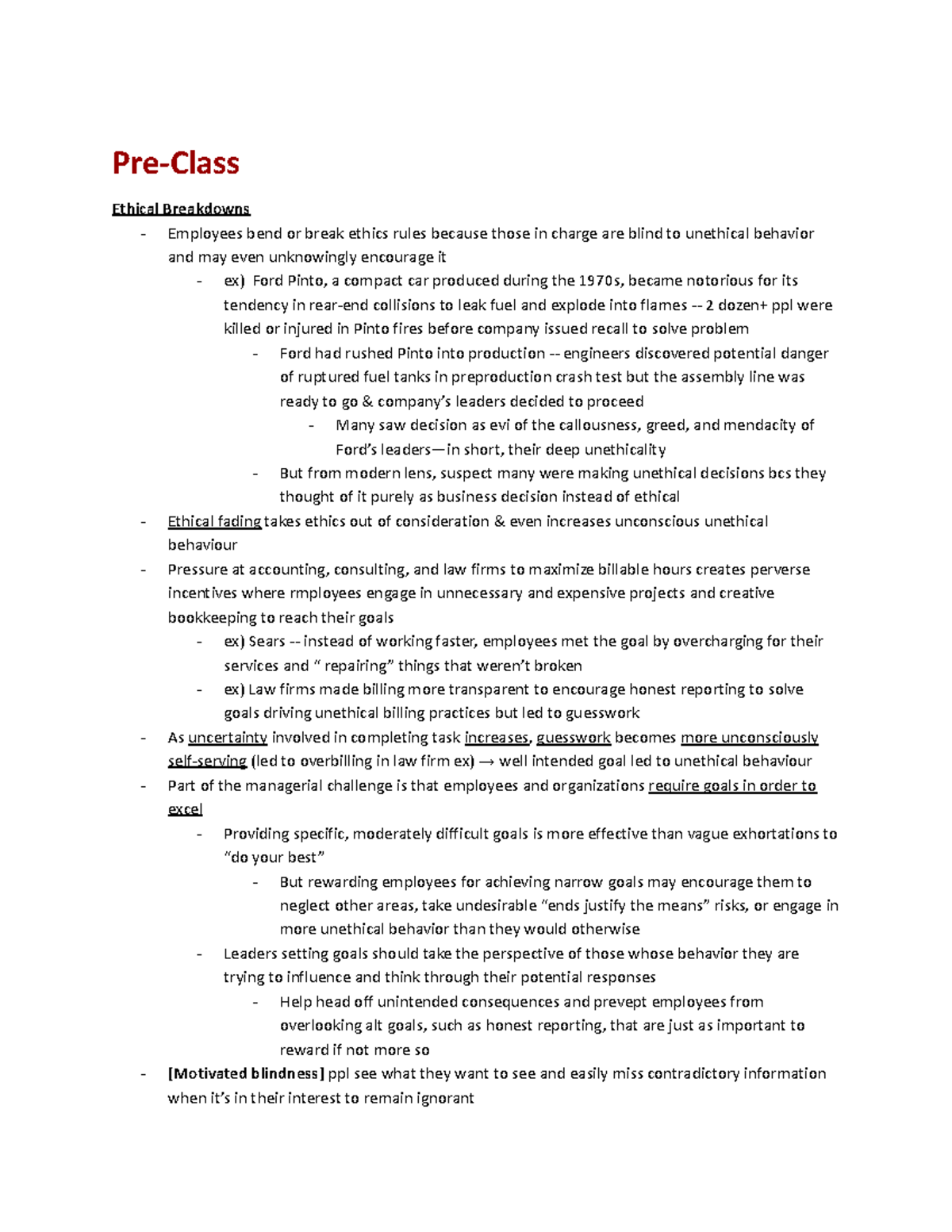 Class 6 - Behavioural Ethics - Pre-Class Ethical Breakdowns - Employees ...