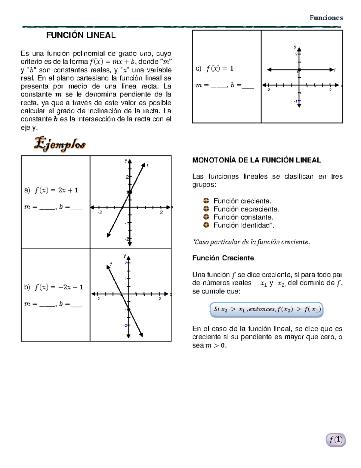 Funciones Parte 3 - FUNCIÓN LINEAL Es una función polinomial de grado ...