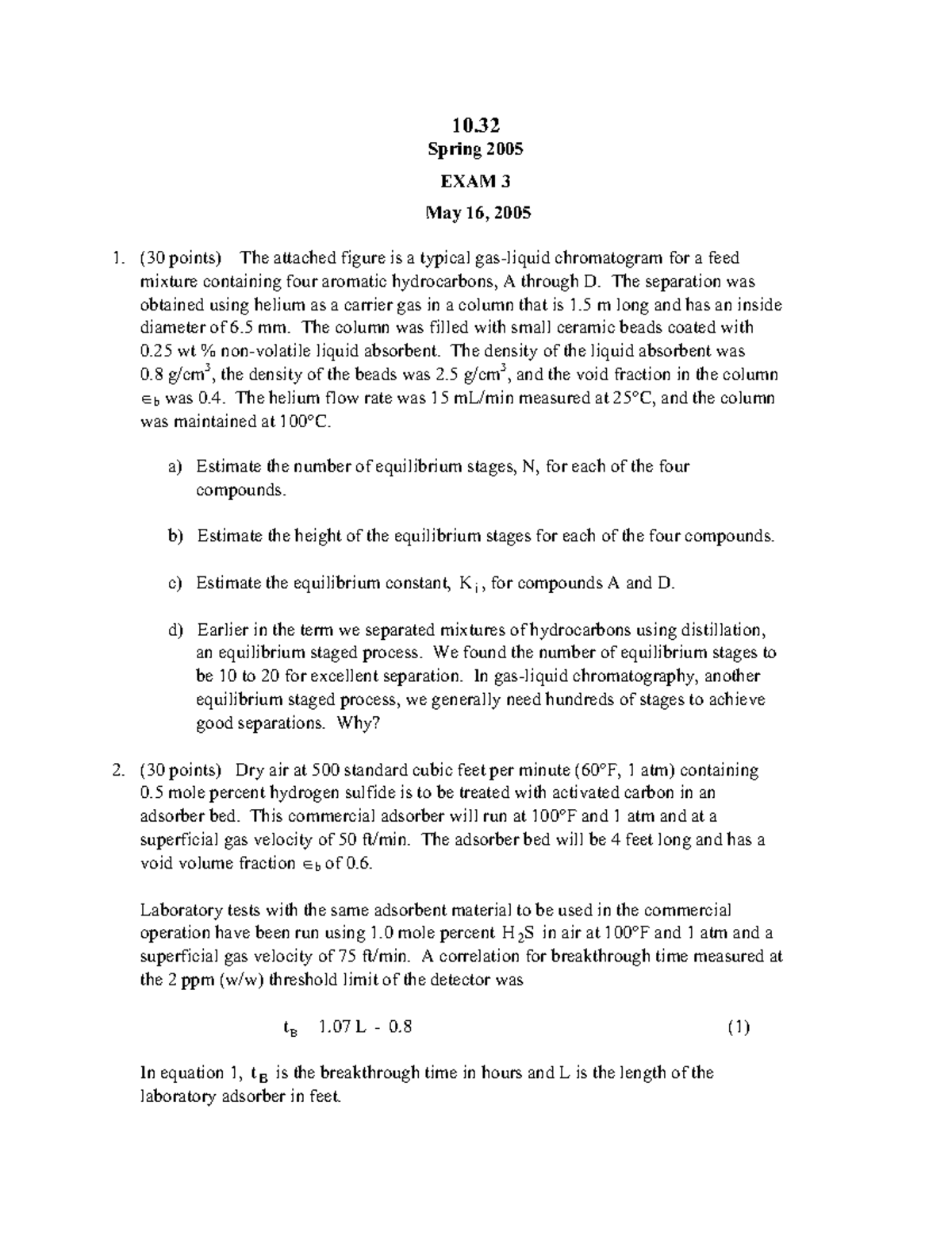 Exam 3 Lecture Notes 6 10 Spring 2005 Exam 3 May 16 2005 30 Points The Attached Figure