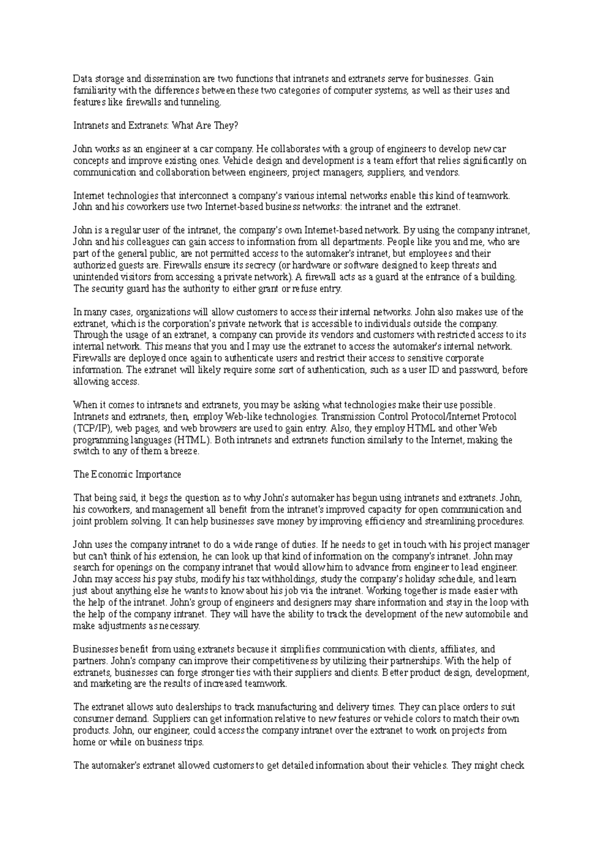 Internet and Extranet - Data storage and dissemination are two ...