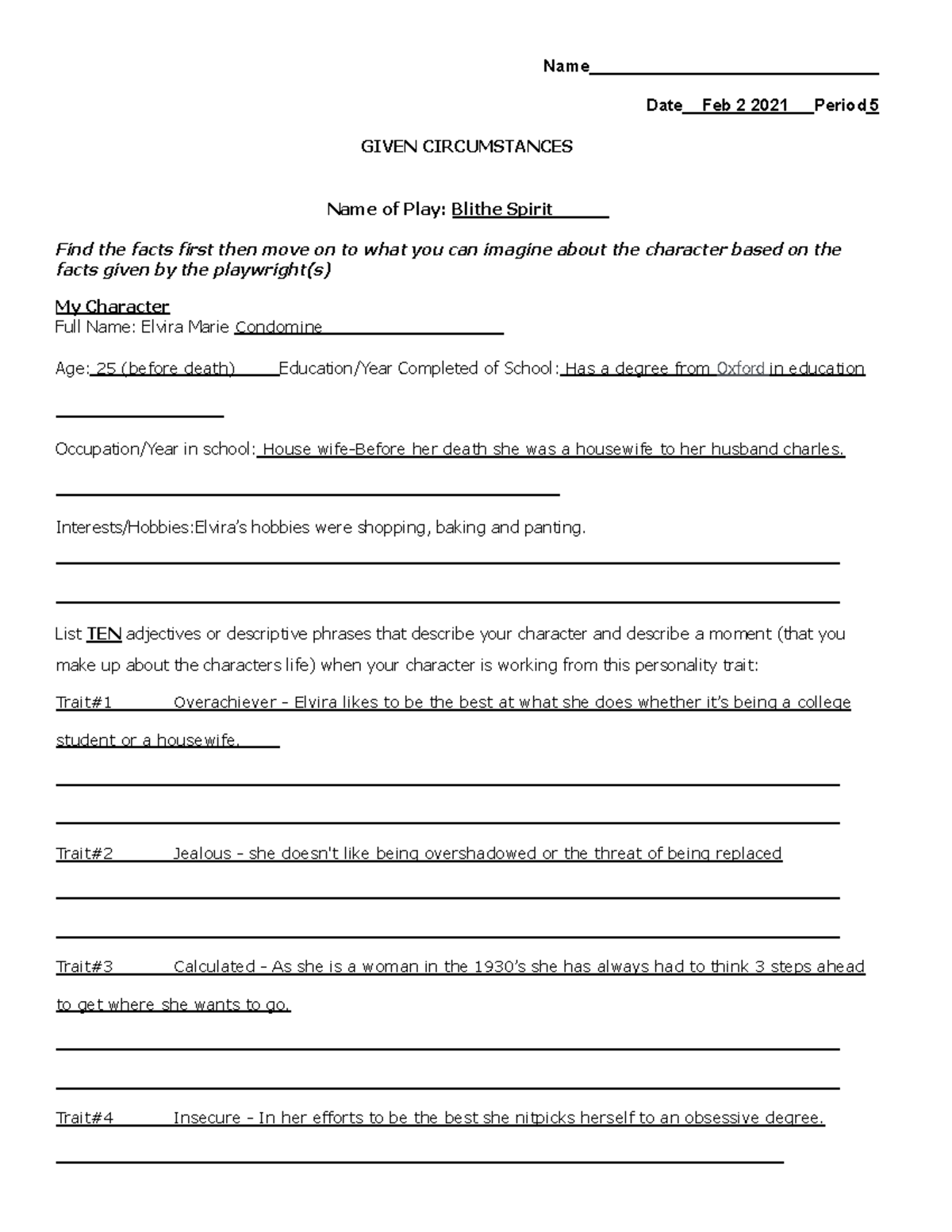 Givens Circumstances Blith Spirit - Name Zainab Zia Date Feb 2 2021 ...