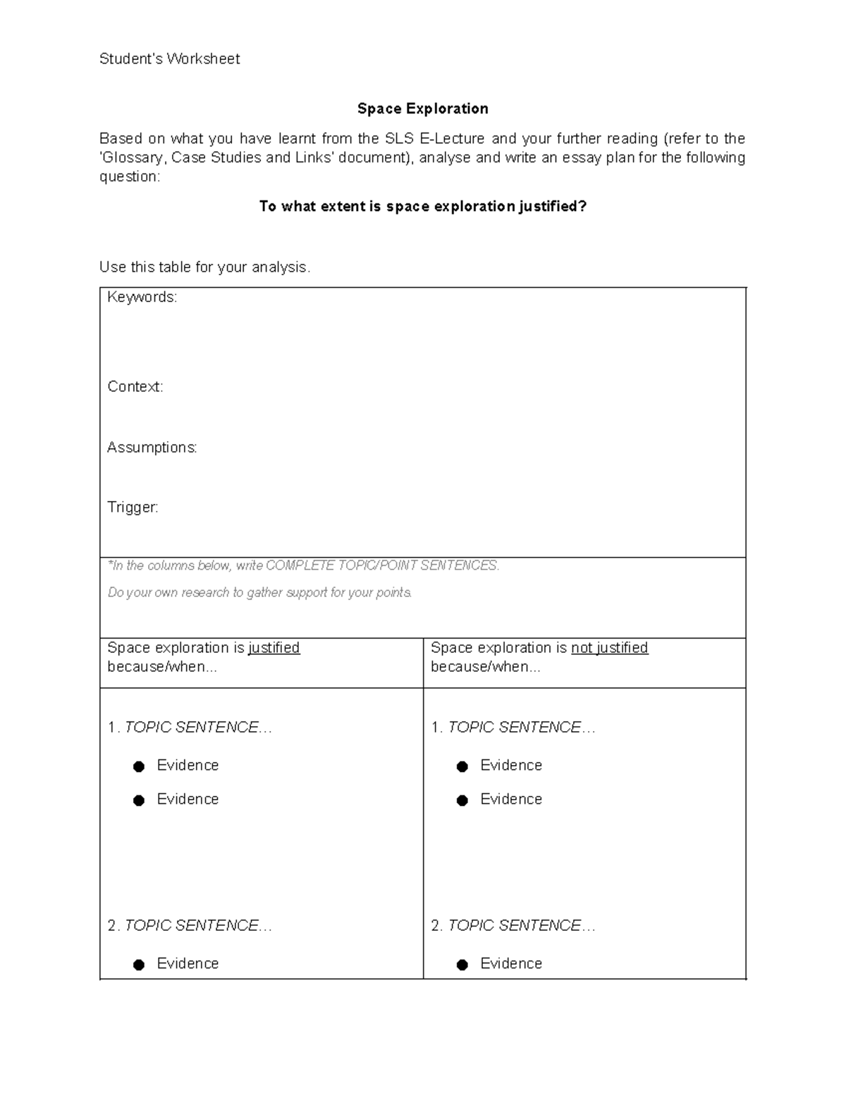 J2 GP T3W3 Space Exploration Worksheet Student's Copy - Student’s ...