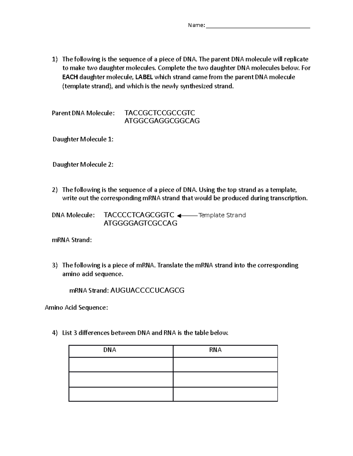 DNA Biology Quiz - Practice dna replication, transcription, translation ...