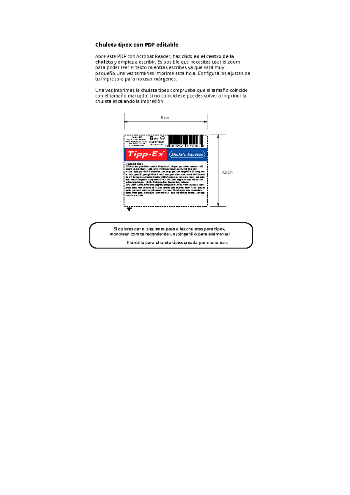 Tipex - plantilla - Plantilla para chuleta típex creada por monorean ...