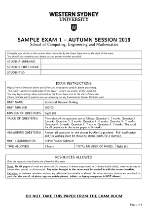 SDM Exam Sample - SAMPLE EXAM 1 – AUTUMN SESSION 2022 School of ...
