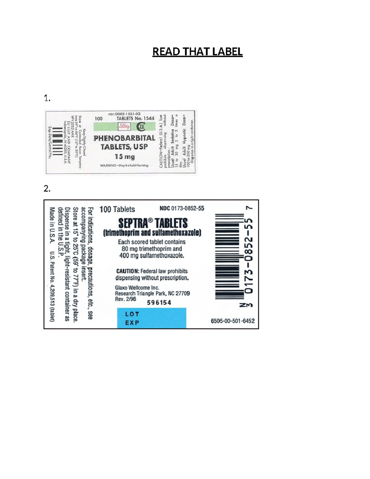 M Edication Labels - Med label - NURS 26 - READ THAT LABEL 1. 8. - Studocu