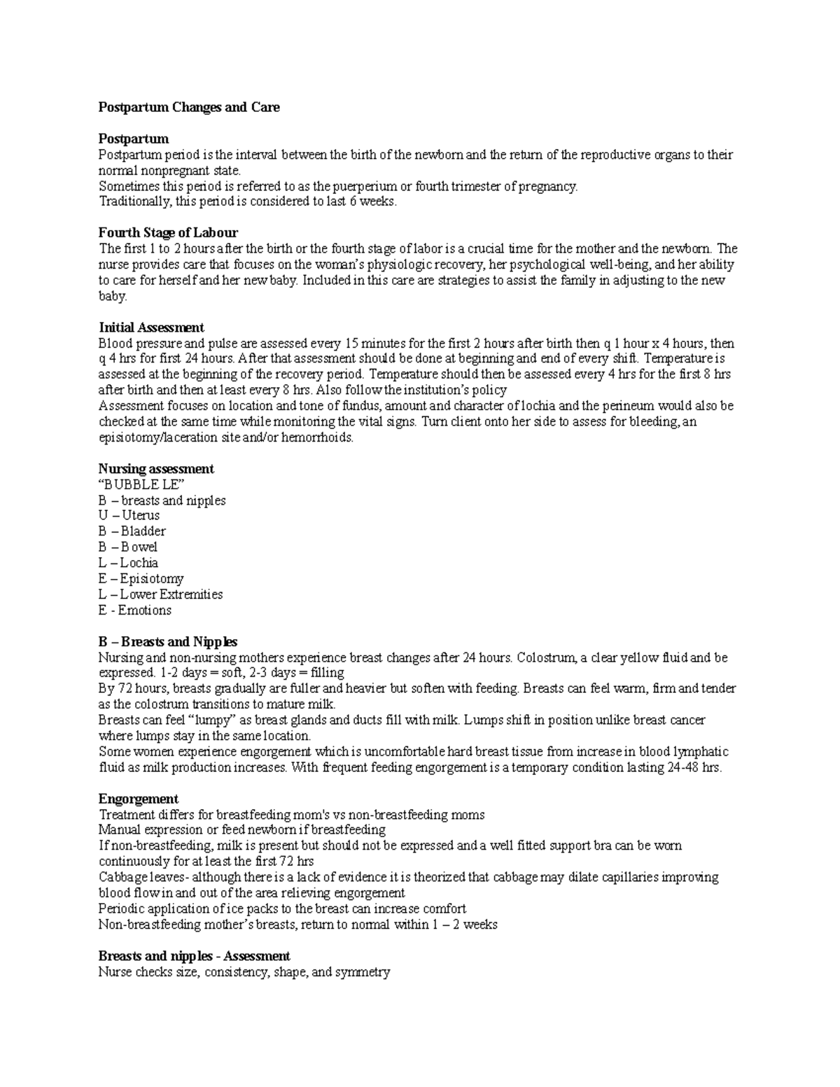 Postpartum Changes and Care - Postpartum Changes and Care Postpartum ...