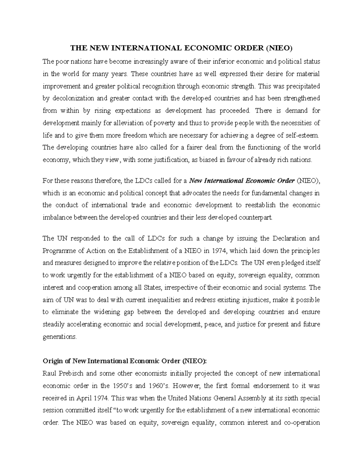NIEO (NEW International Economic Order) - THE NEW INTERNATIONAL ...