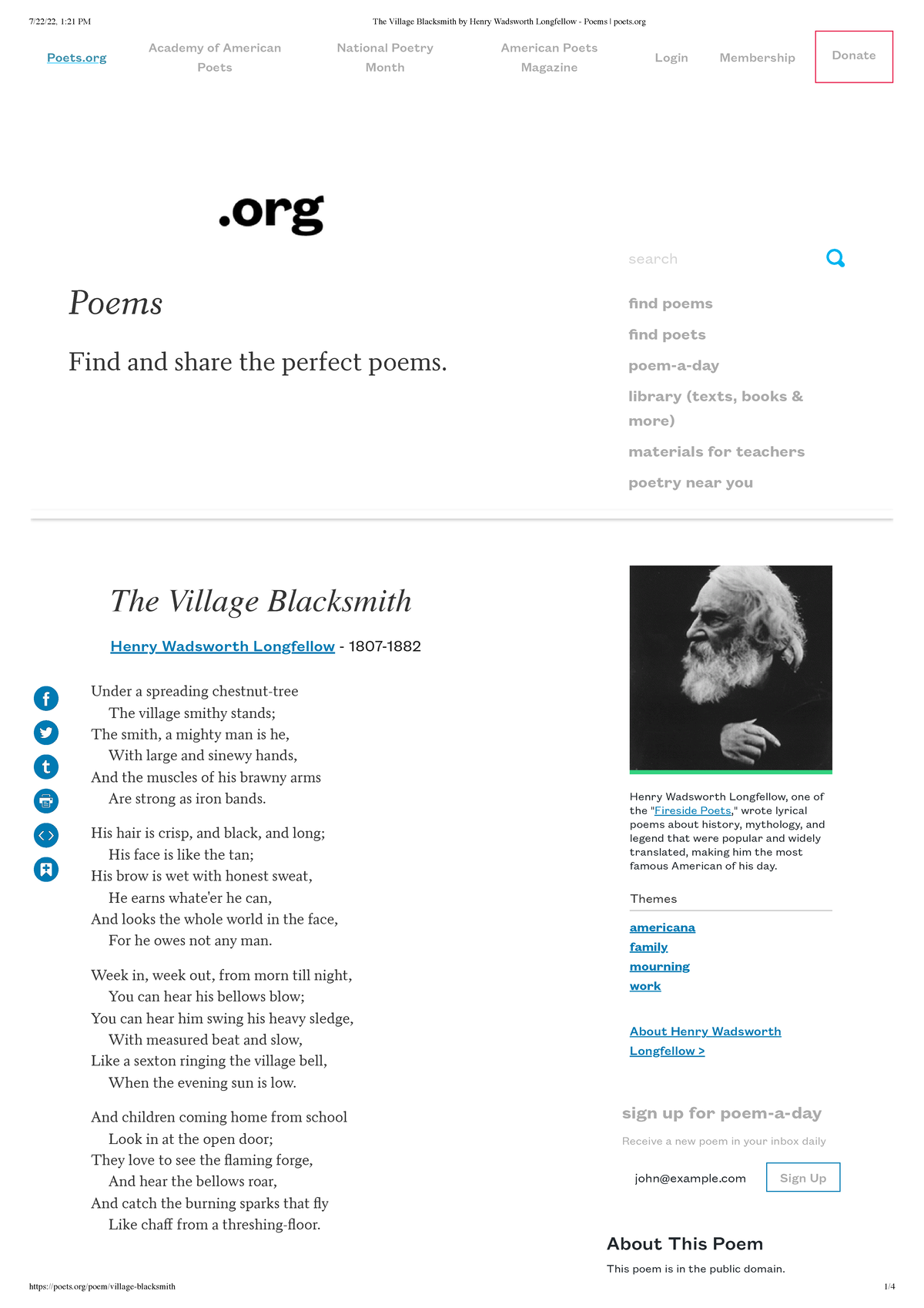 The Village Blacksmith by Henry Wadsworth Longfellow - Poets Academy of ...