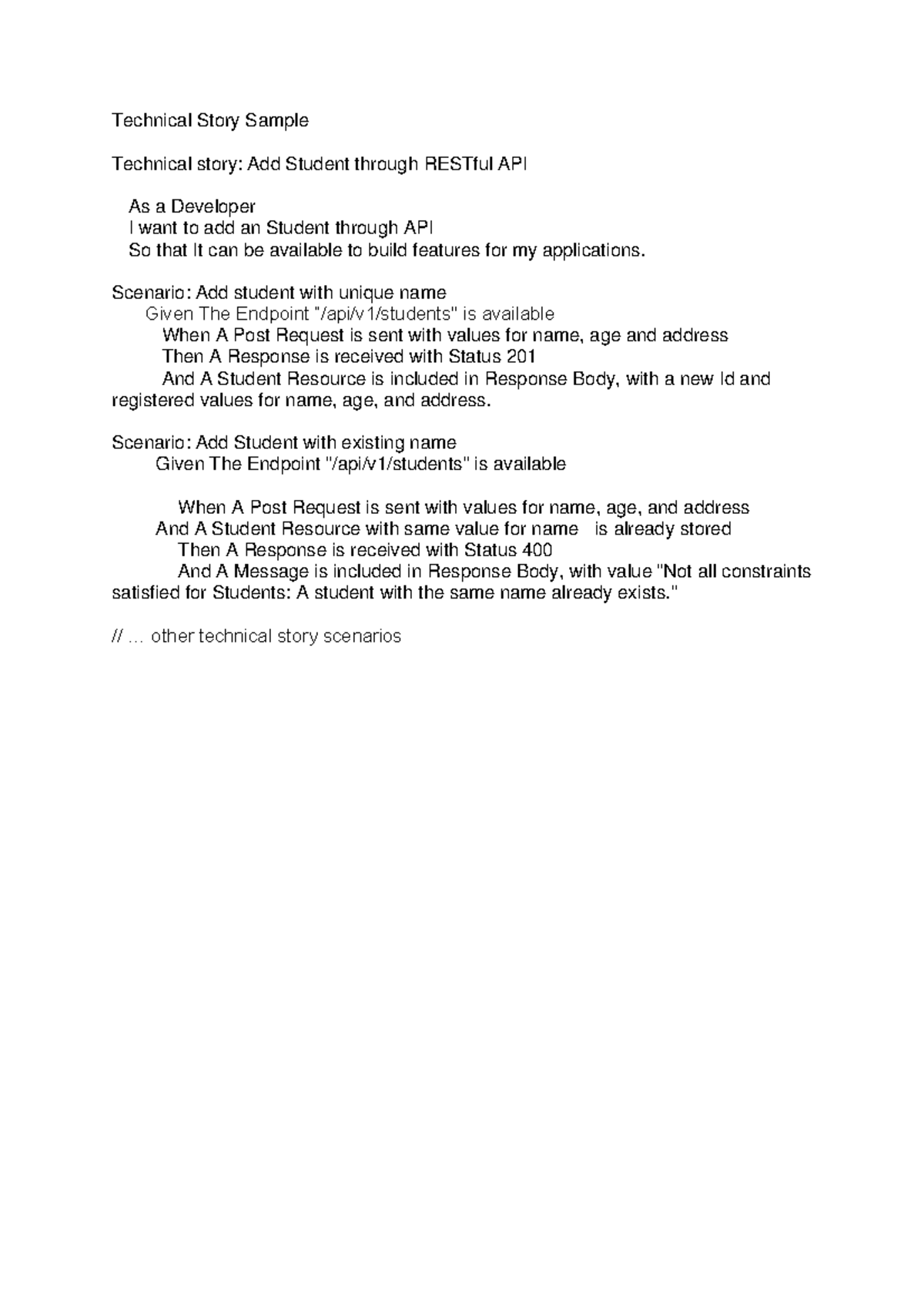 Technical story sample for restful api - Technical Story Sample ...