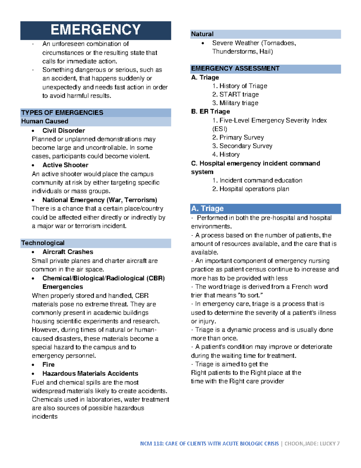 Emergency NCM 118 - EMERGENCY An unforeseen combination of ...