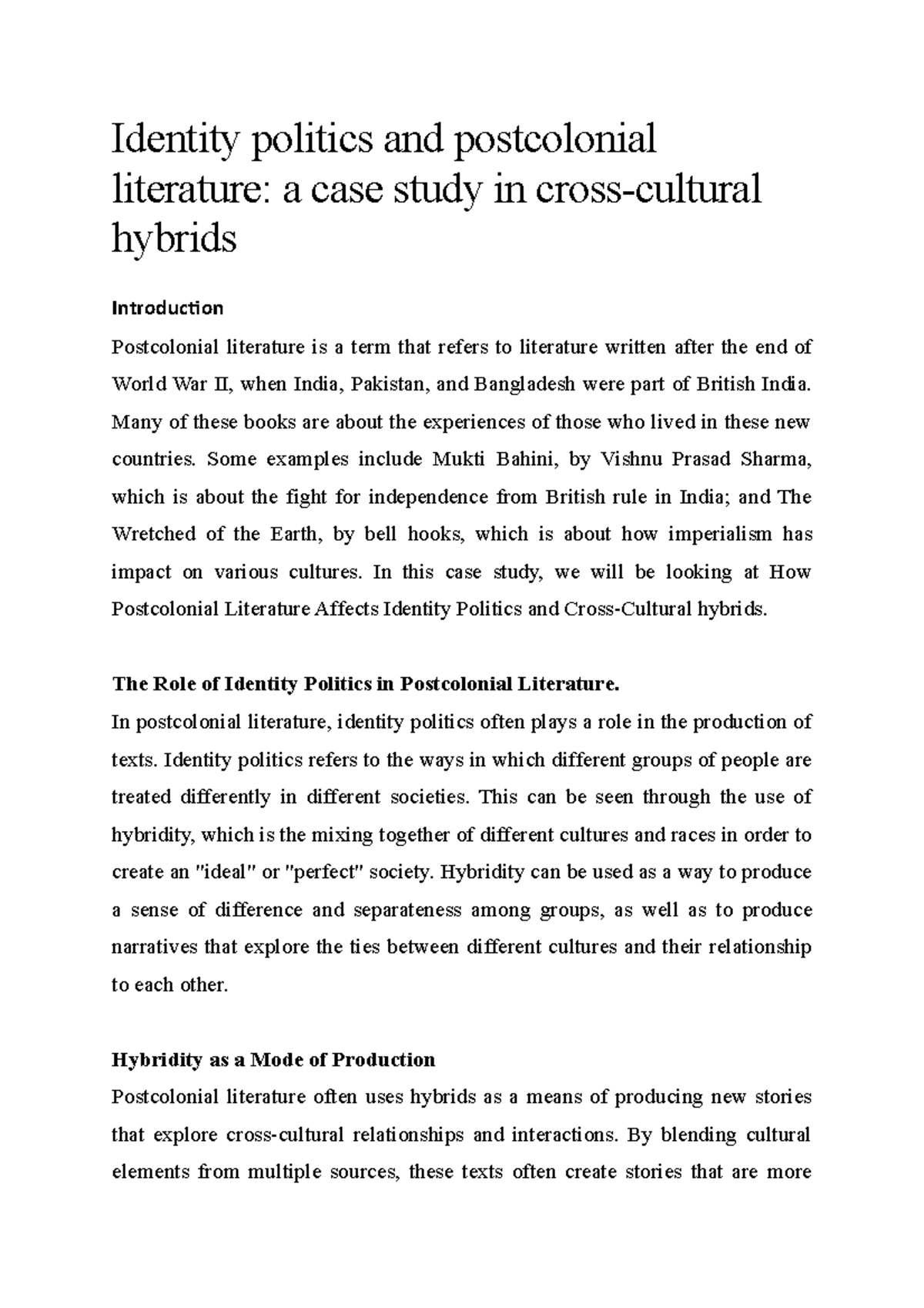 Identity politics and postcolonial literature: a case study in cross ...