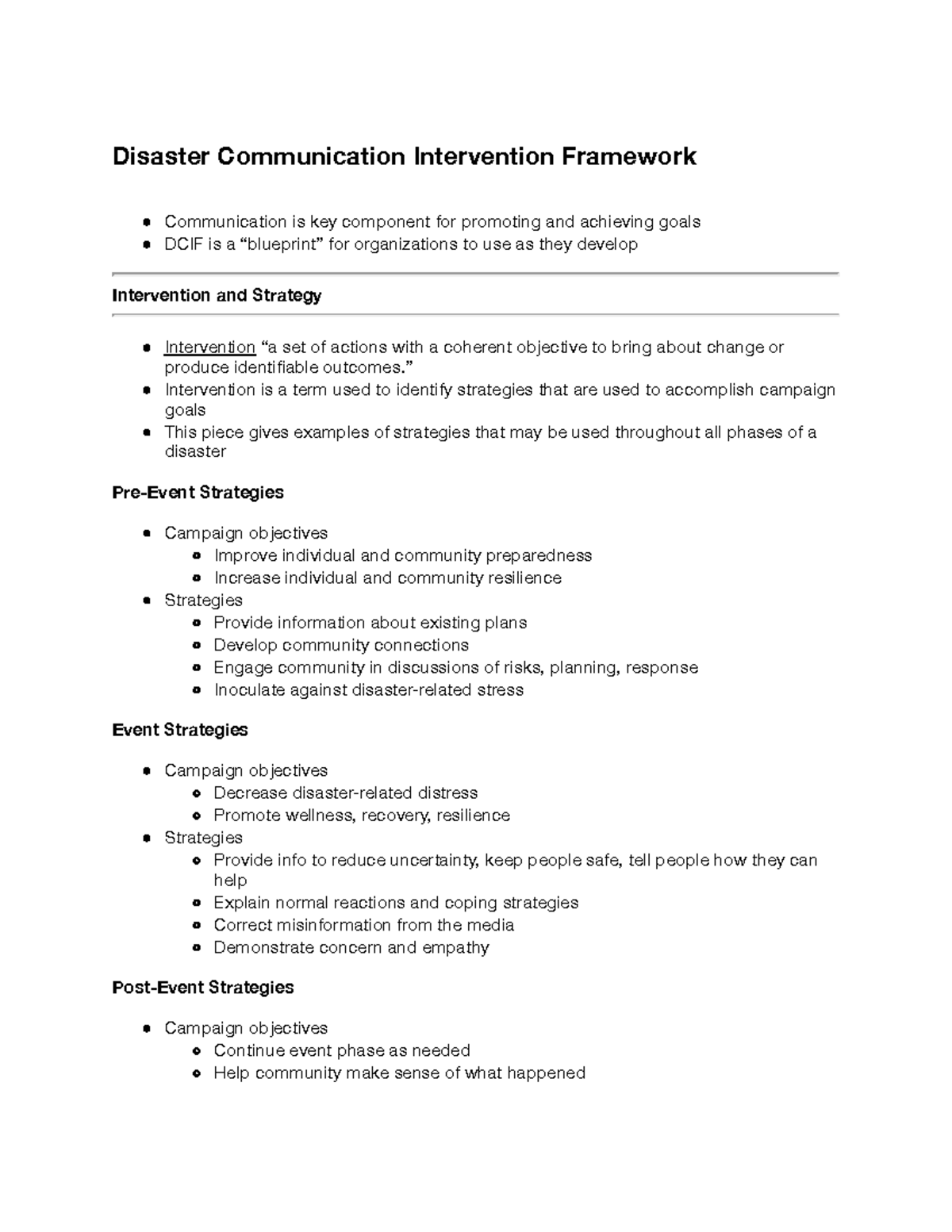 Disaster Communication Intervention Strategies Notes - Disaster ...