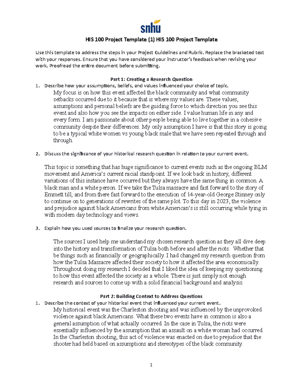 HIS 100 Project Template - HIS100 - SNHU - Studocu