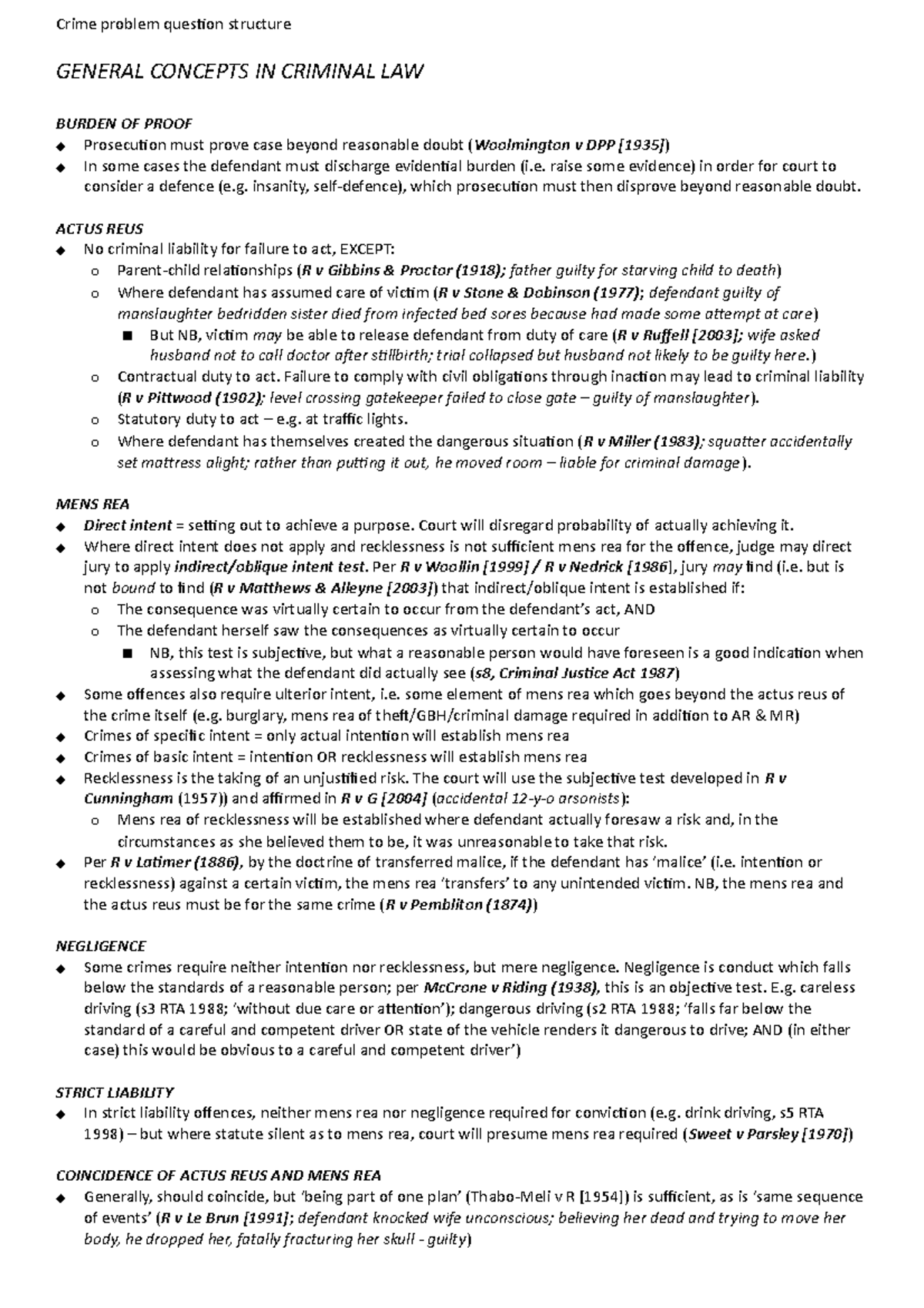ULaw GDL CRIME problem question structure - comprehensive revision ...