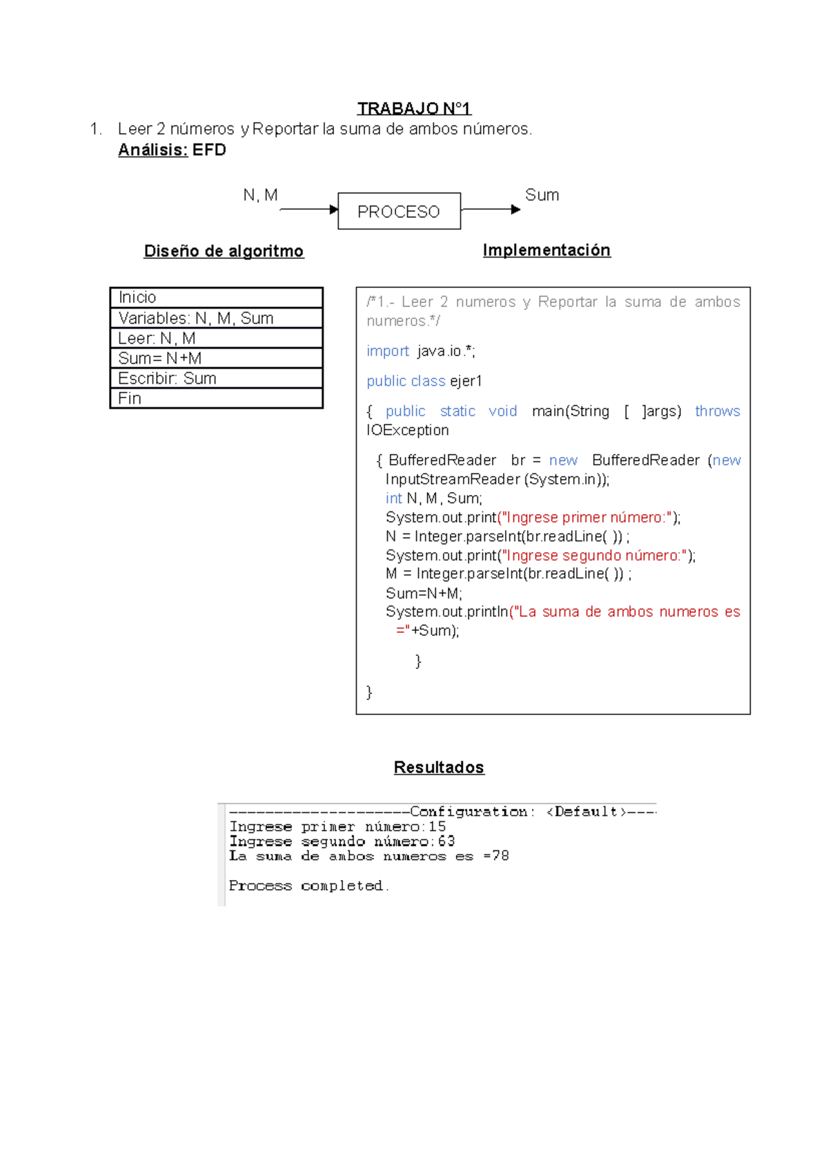 Trabajo N°1 - Algoritmos Secuenciales - TRABAJO N° 1. Leer 2 números y ...