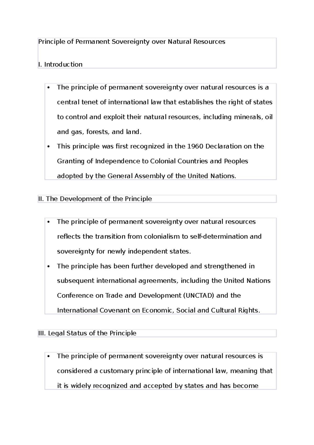 Principle of Permanent Sovereignty over Natural Resources - Introduction The principle of - Studocu