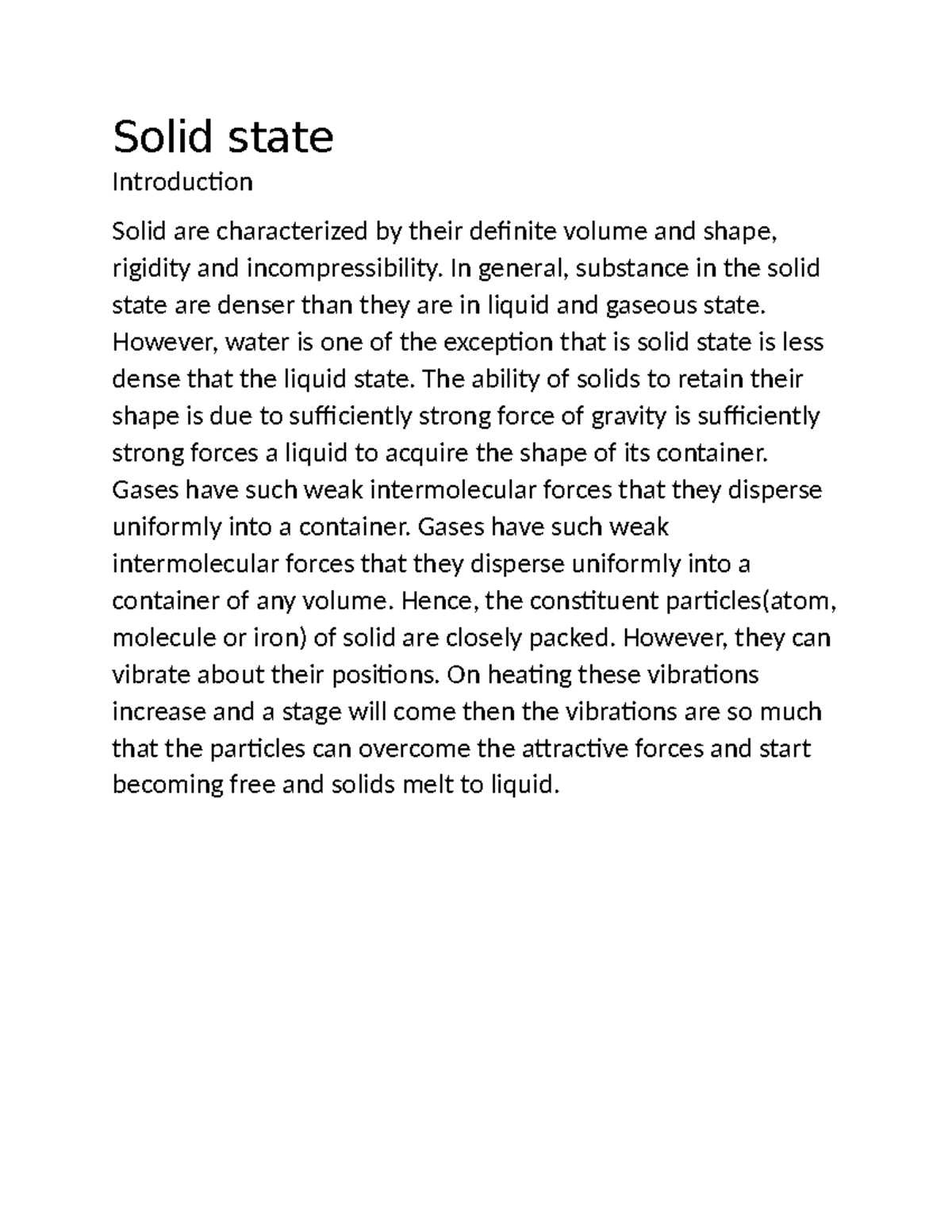Solid state - Solid state Introduction Solid are characterized by their ...