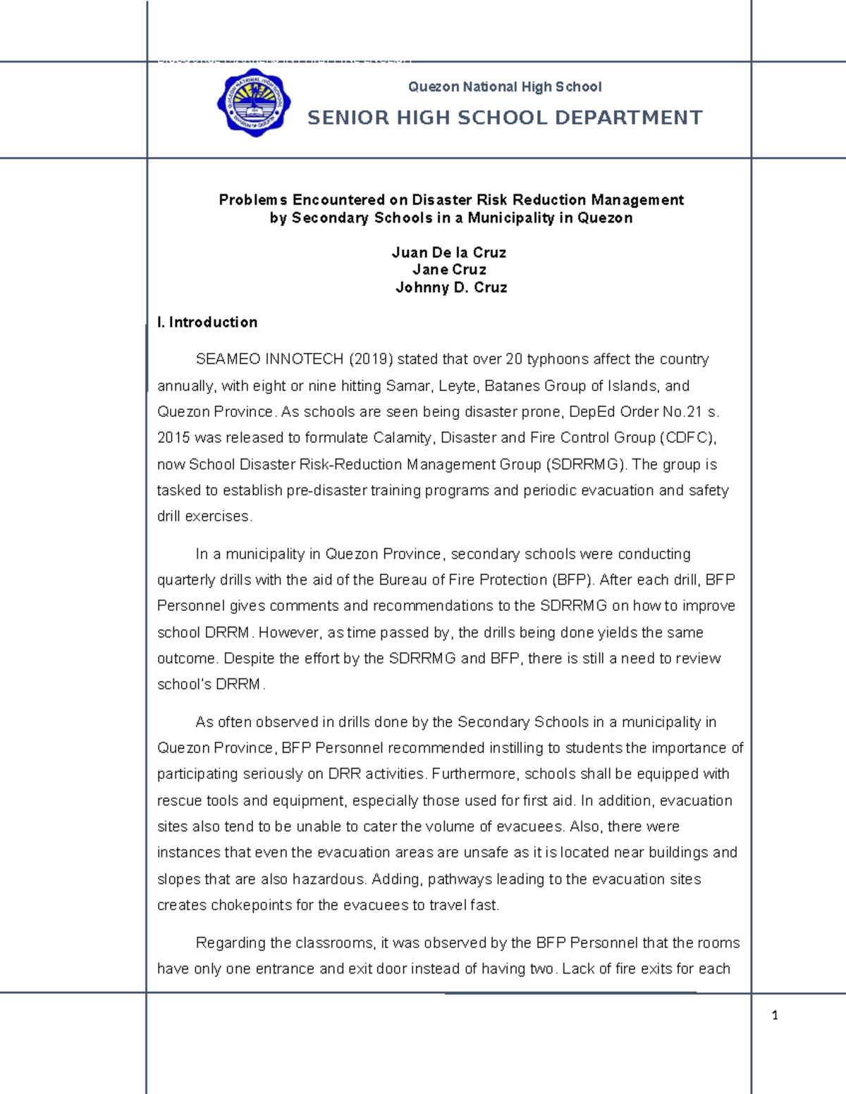 Q1 Sample Concept Paper - Quezon National High School SENIOR HIGH ...