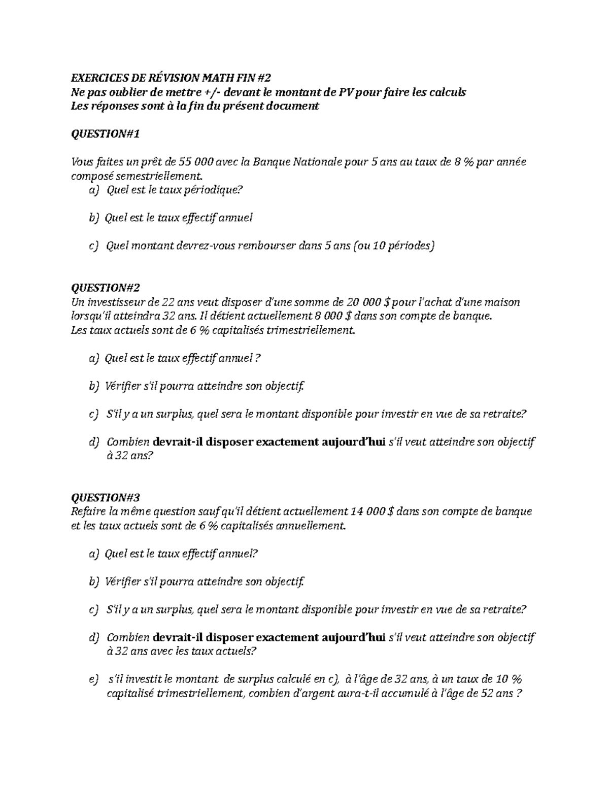 #2 Corr Exercices Math Fin MOH - EXERCICES DE RÉVISION MATH FIN Ne pas oublier de mettre ...