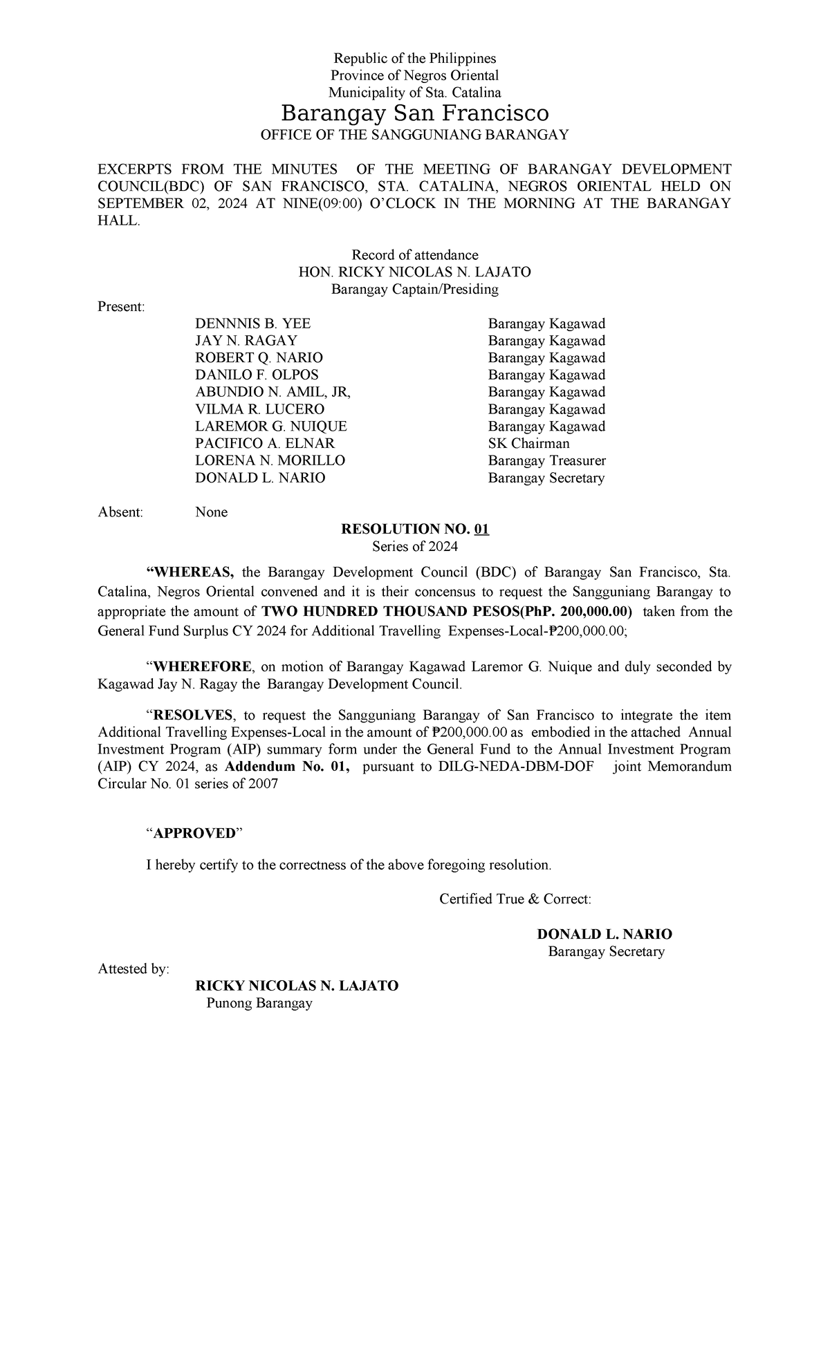 Addendum BDC Resolution 29 - Republic of the Philippines Province of ...
