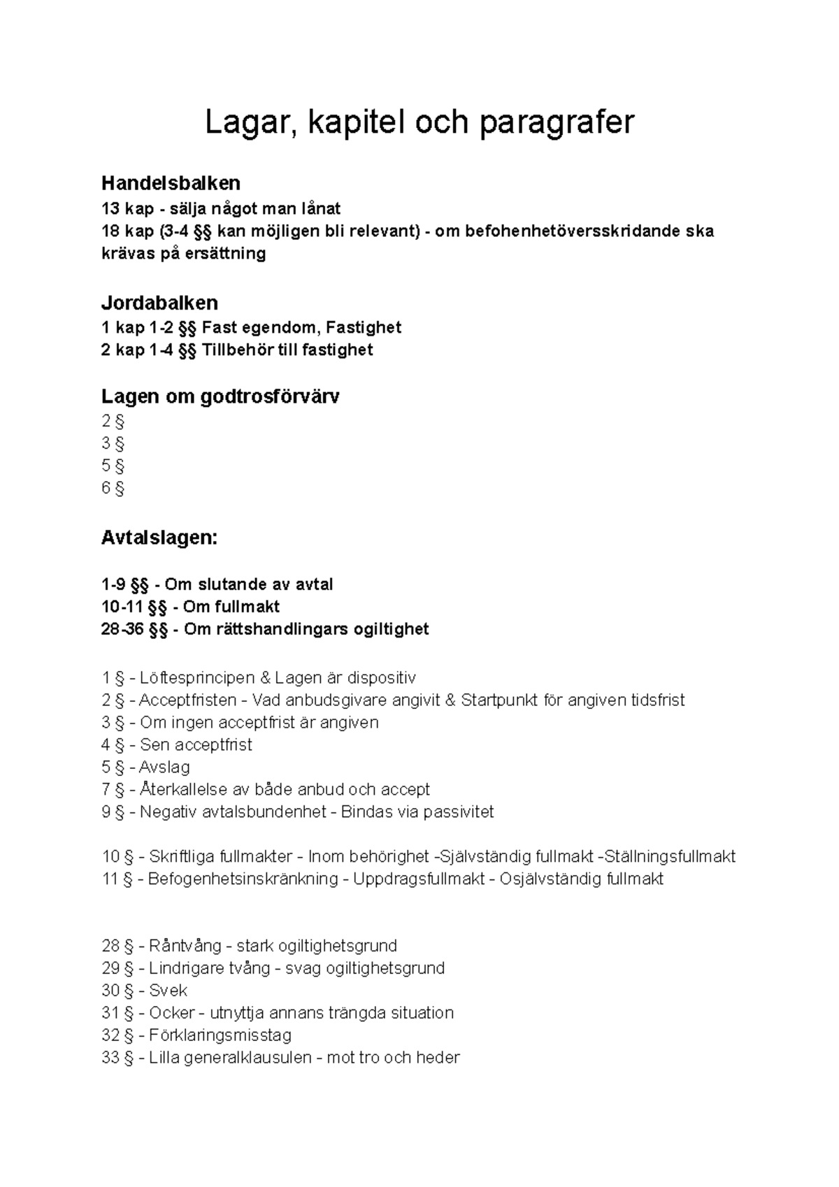Lagar, kapitel och paragrafer - Studocu