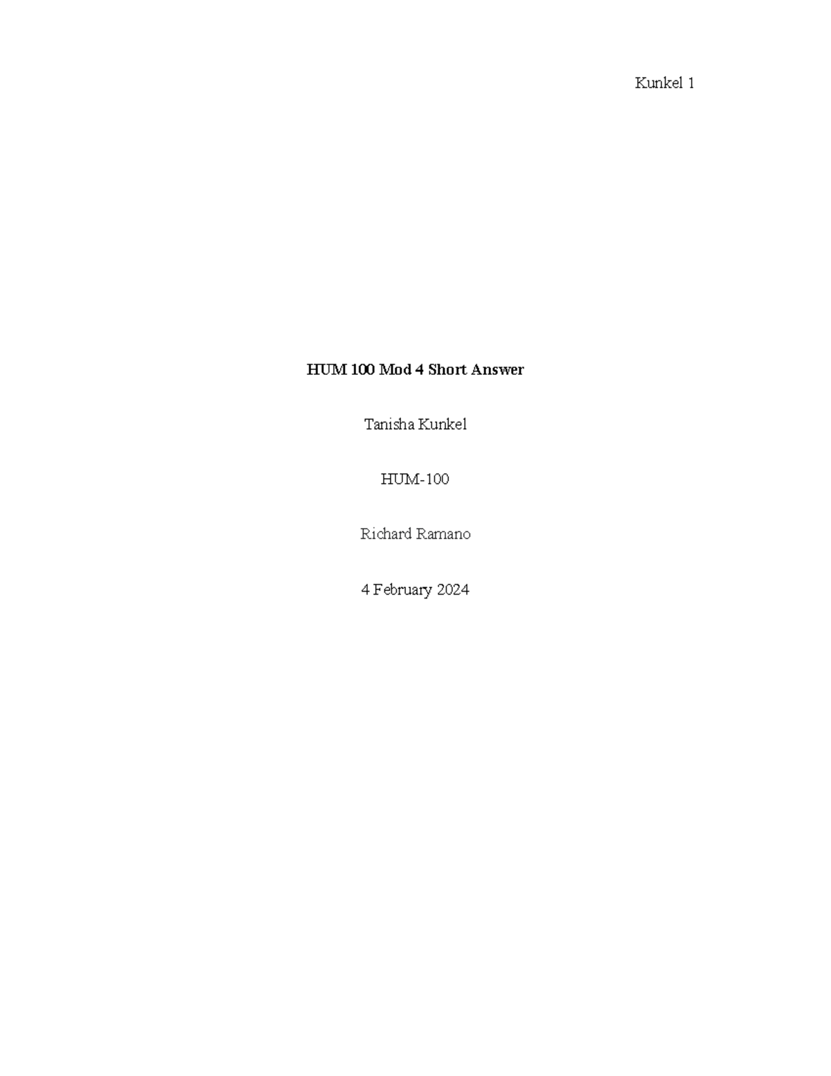 HUM 100 Mod 4 Short Answer - HUM 100 Mod 4 Short Answer Tanisha Kunkel ...