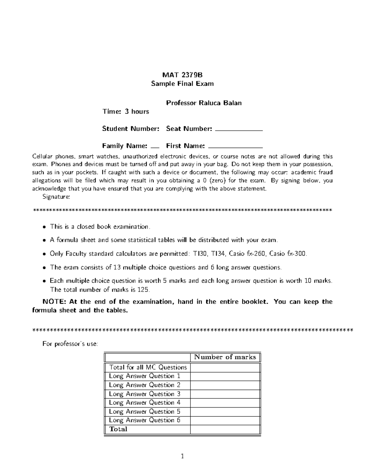 2379 sample final 1 - MAT 2379B Sample Final Exam Professor Raluca ...