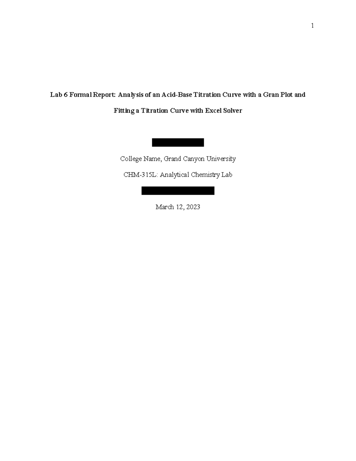 CHM315L-Lab 6 Formal Report - Lab 6 Formal Report: Analysis of an Acid ...