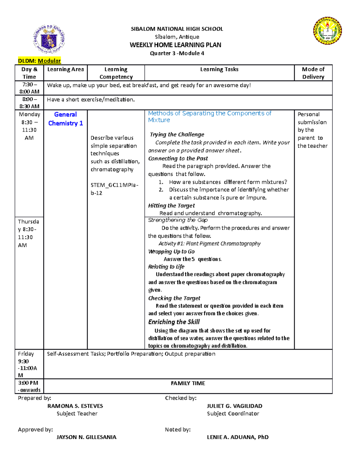 Mod 4 Weekly HOME Learning PLAN - Copy - Copy - SIBALOM NATIONAL HIGH ...