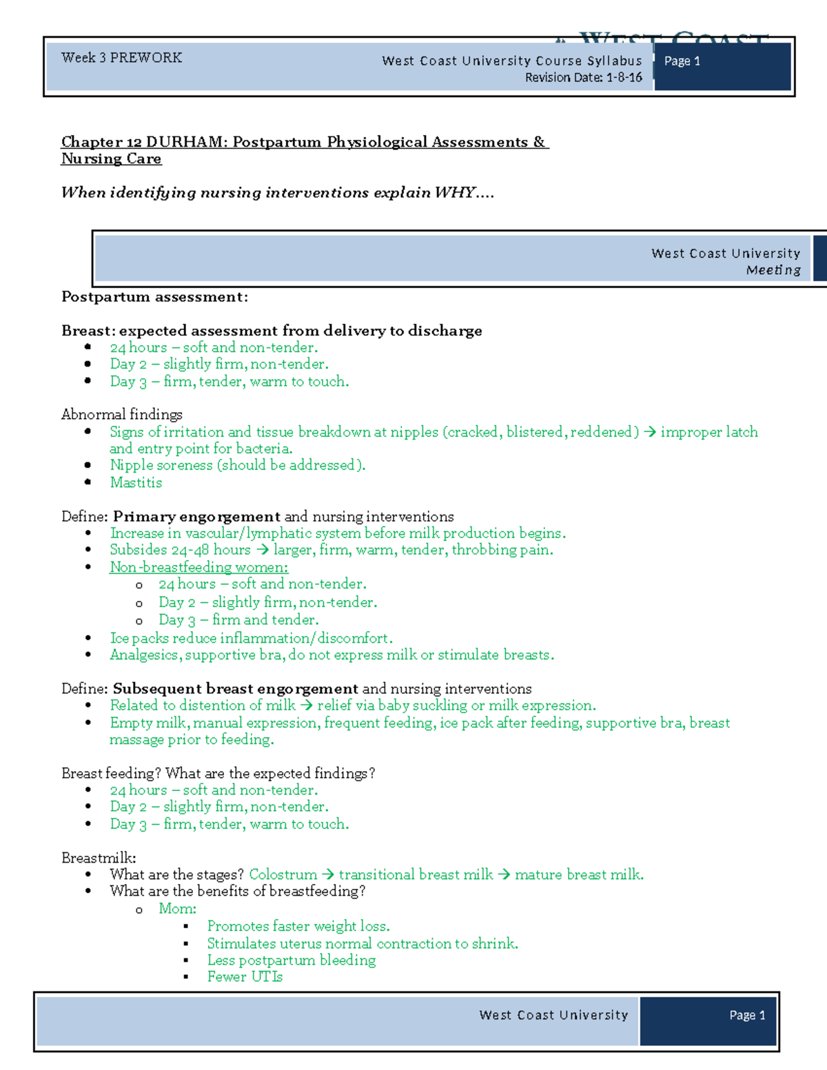 Week 3 Prework - We st C o a st U n iv e r si t y Co u r s e Sy ll ab u ...